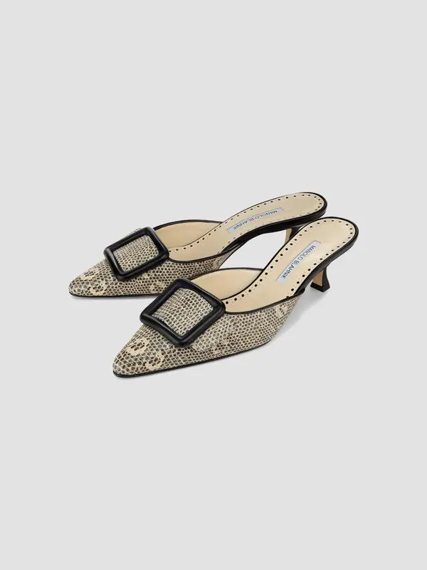 Manolo Blahnik Maysalebi Snake-embossed Leather Mules