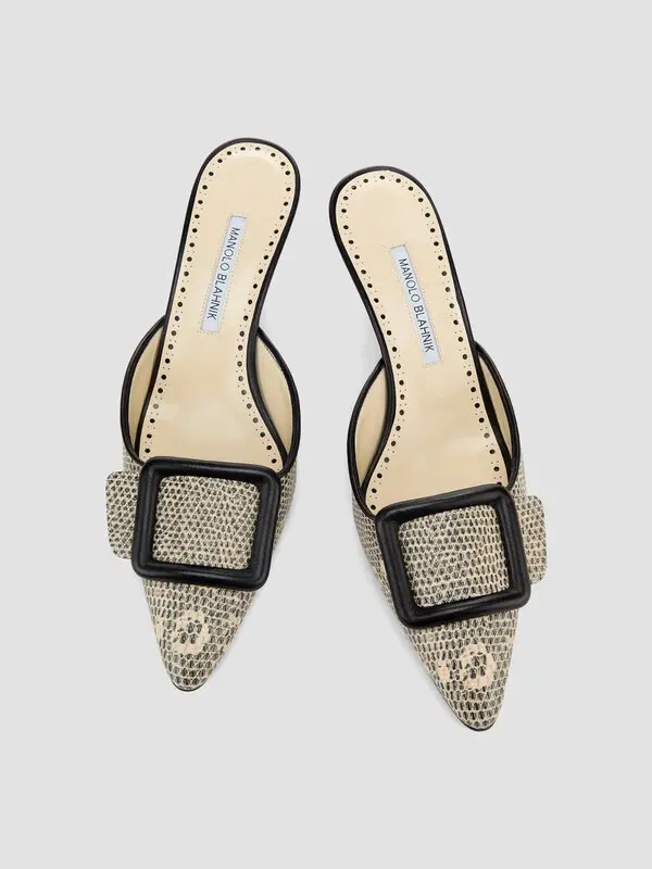 Manolo Blahnik Maysalebi Snake-embossed Leather Mules