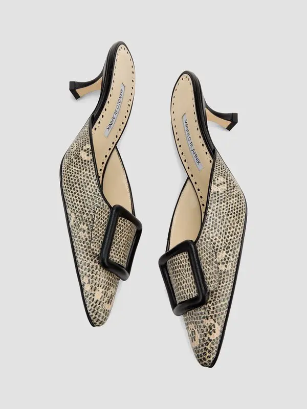 Manolo Blahnik Maysalebi Snake-embossed Leather Mules