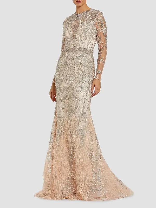 Mac Duggal Evening Embroidered Illusion Gown - Blush