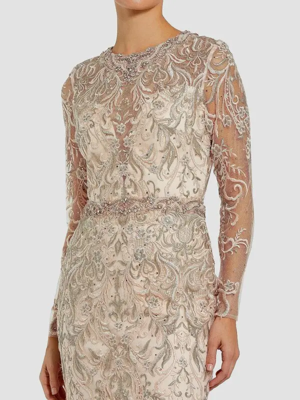 Mac Duggal Evening Embroidered Illusion Gown