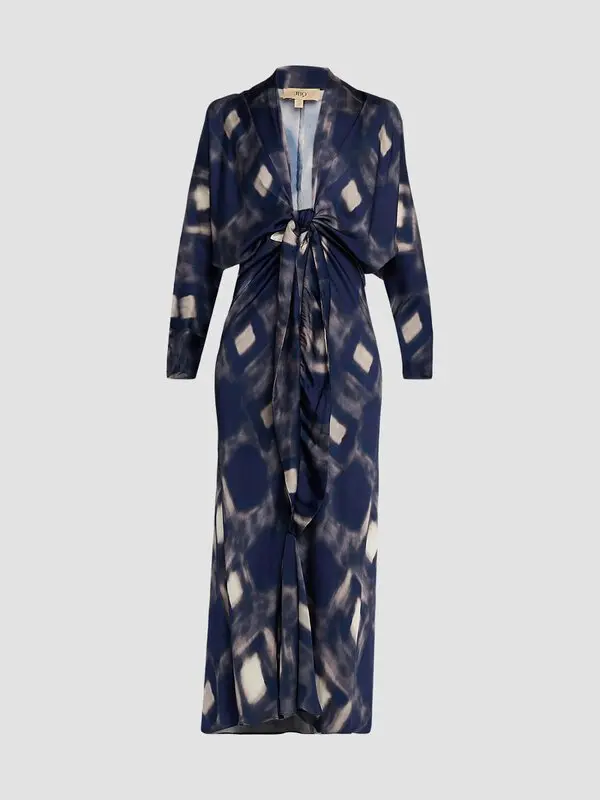 JBQ Celine Geometric Tie-front Maxi Dress - Blue