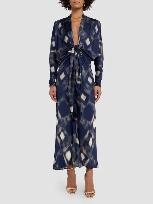 JBQ Celine Geometric Tie-front Maxi Dress - Blue