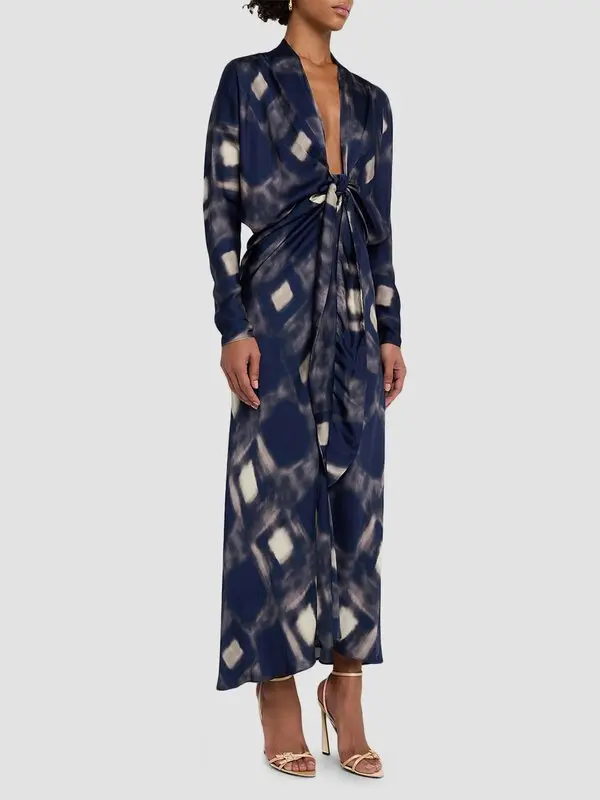 JBQ Celine Geometric Tie-front Maxi Dress - Blue