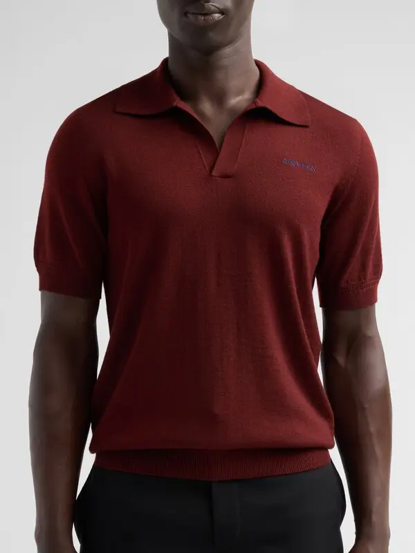 Alexander McQueen Embroidered Wool Polo Shirt - Ruby Sapphire
