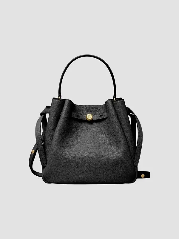 Tory Burch Romy Pebbled Leather Bucket Bag - Black