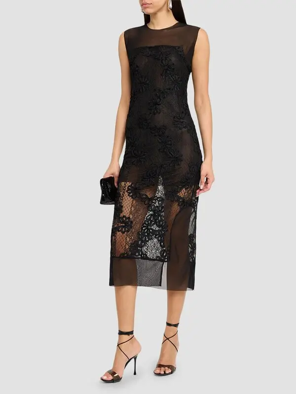 JBQ Cove Floral-lace Sheer-overlay Midi-dress