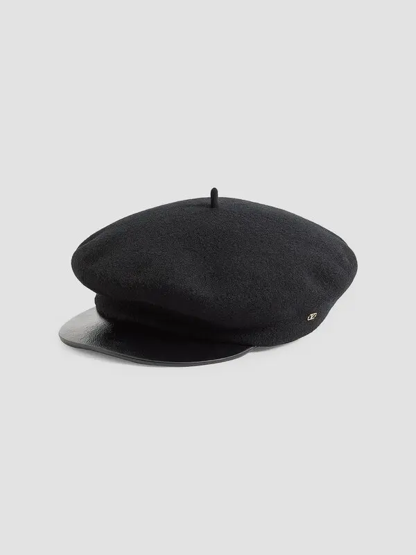 Valentino Garavani Vlogo Signature Wool Cap With Leather Visor
