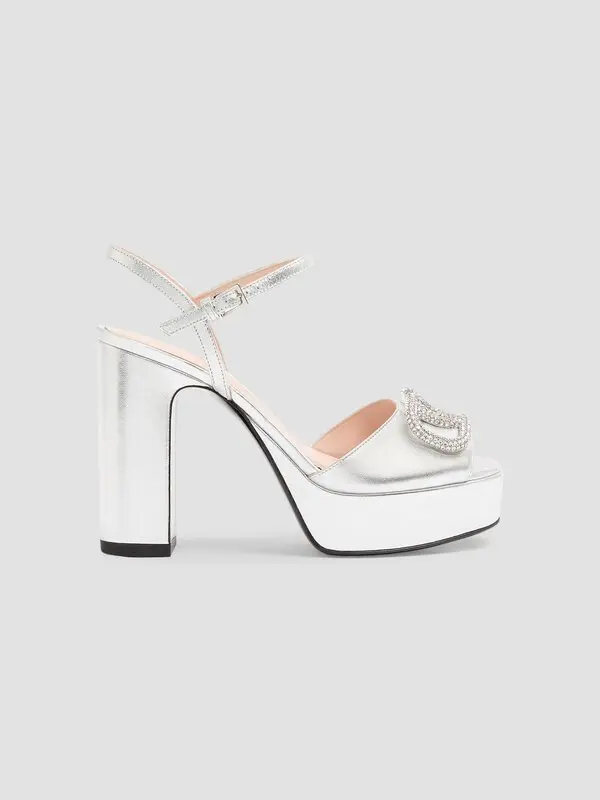 Valentino Garavani Vlogo Signature 115mm Platform Sandals In Laminated Nappa Leather - Silver