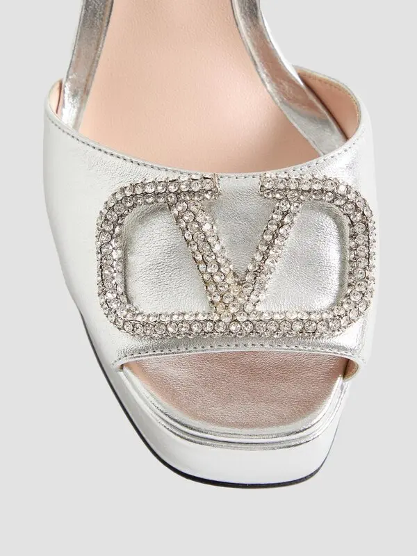 Valentino Garavani Vlogo Signature 115mm Platform Sandals In Laminated Nappa Leather - Silver