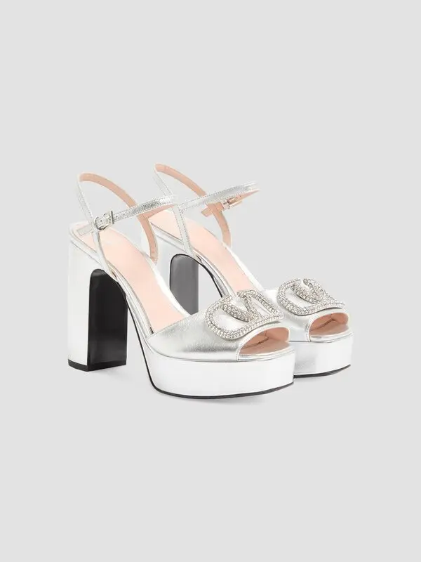 Valentino Garavani Vlogo Signature 115mm Platform Sandals In Laminated Nappa Leather - Silver