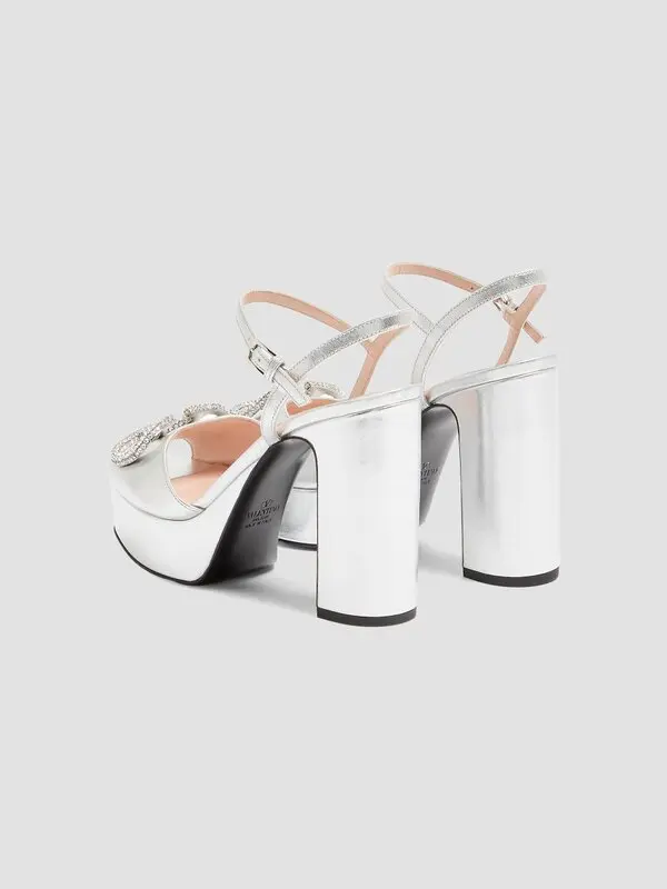 Valentino Garavani Vlogo Signature 115mm Platform Sandals In Laminated Nappa Leather - Silver