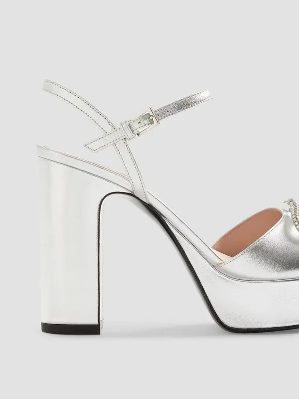 Valentino Garavani Vlogo Signature 115mm Platform Sandals In Laminated Nappa Leather - Silver