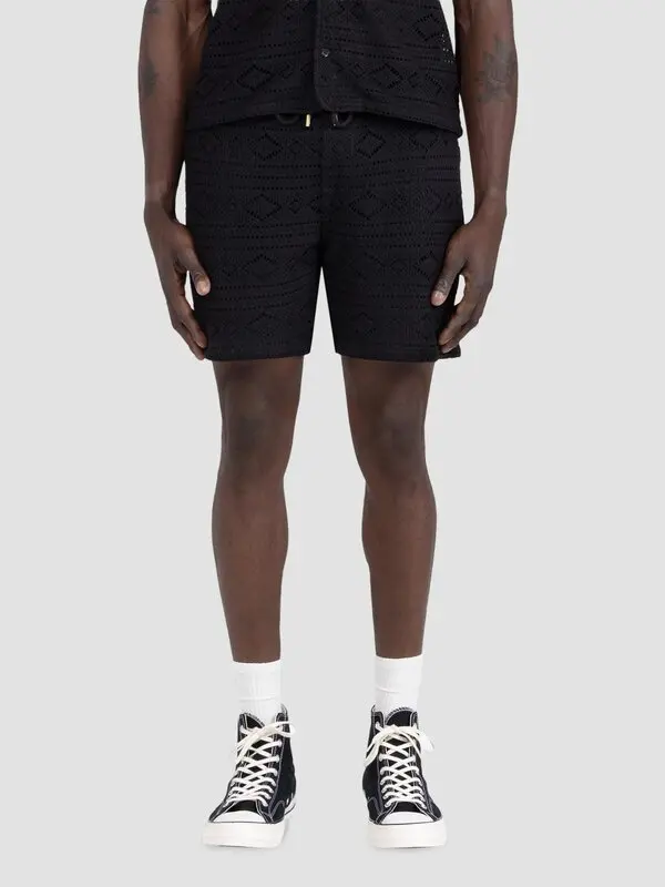 HONOR THE GIFT Pointelle-knit Crocheted Drawstring Shorts