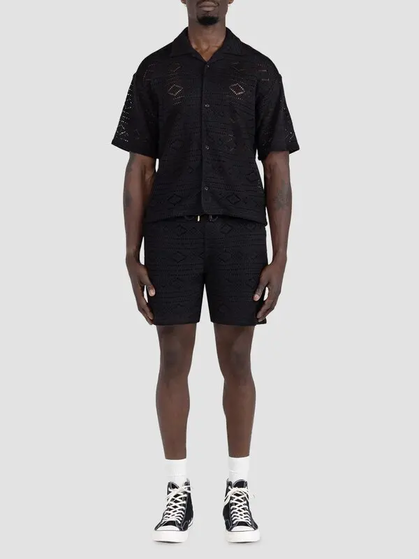 HONOR THE GIFT Pointelle-knit Crocheted Drawstring Shorts