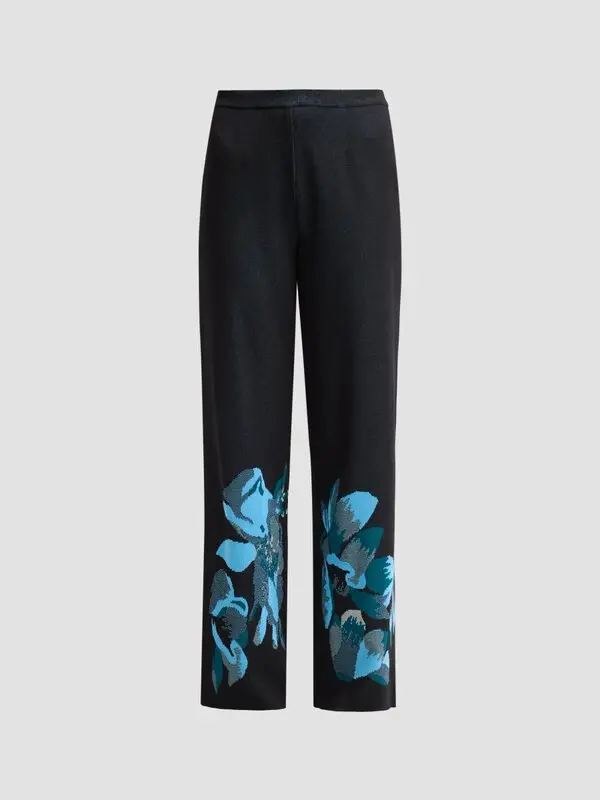 Ming Wang Petite Floral Jacquard Straight-leg Pants