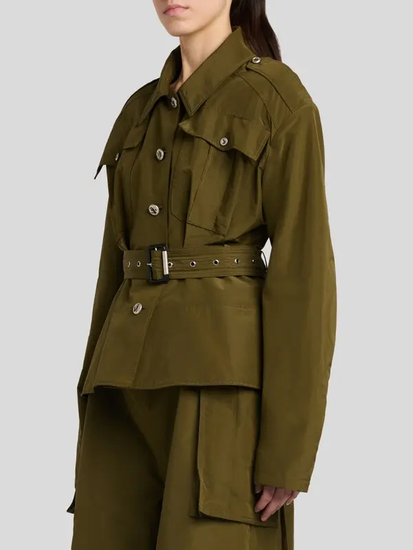 Alexander McQueen Belted Crop Trench Jacket - Grass Green