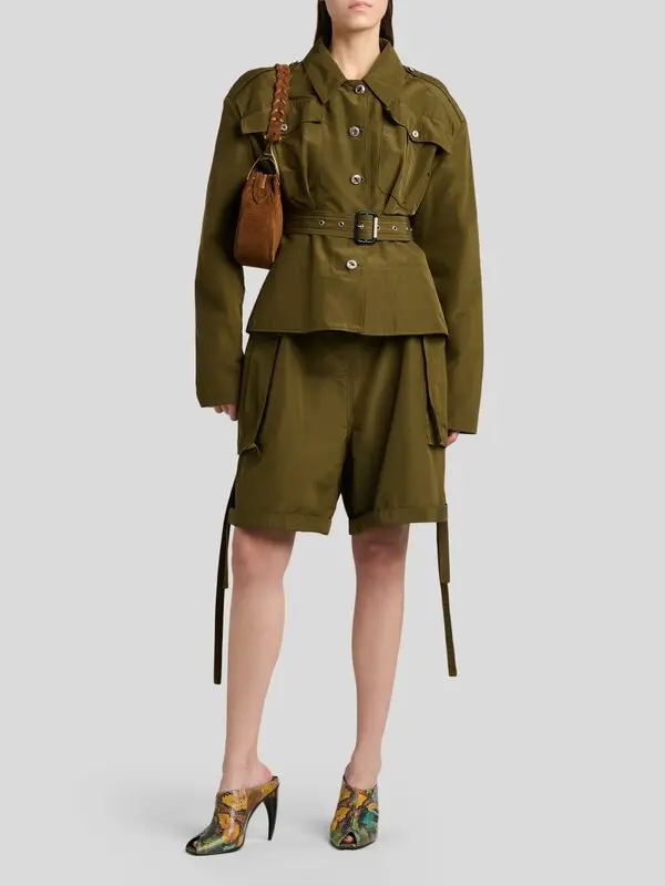Alexander McQueen Belted Crop Trench Jacket - Grass Green