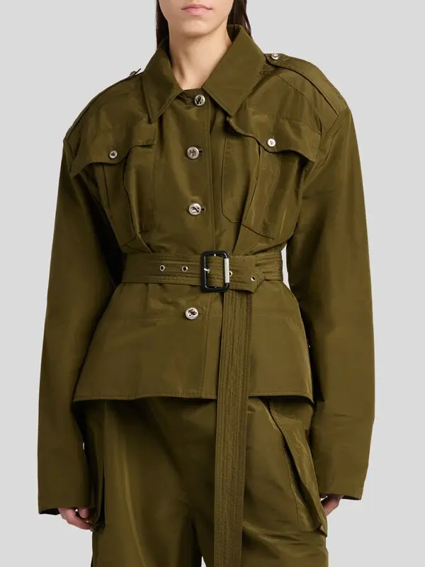 Alexander McQueen Belted Crop Trench Jacket - Grass Green
