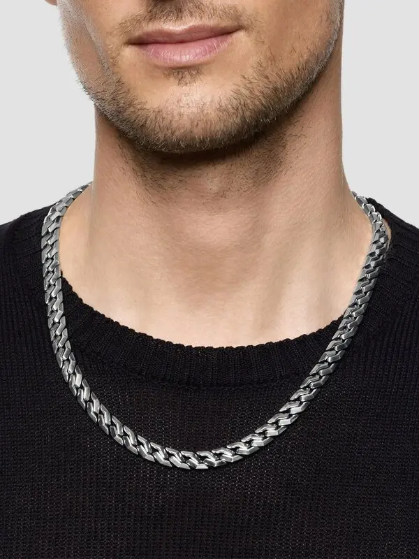 David Yurman Curb Chain Angular Link Necklace In Sterling 8.7mm