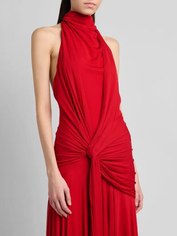 Alexander McQueen Knotted Jersey Draped Maxi Dress - Flame Red