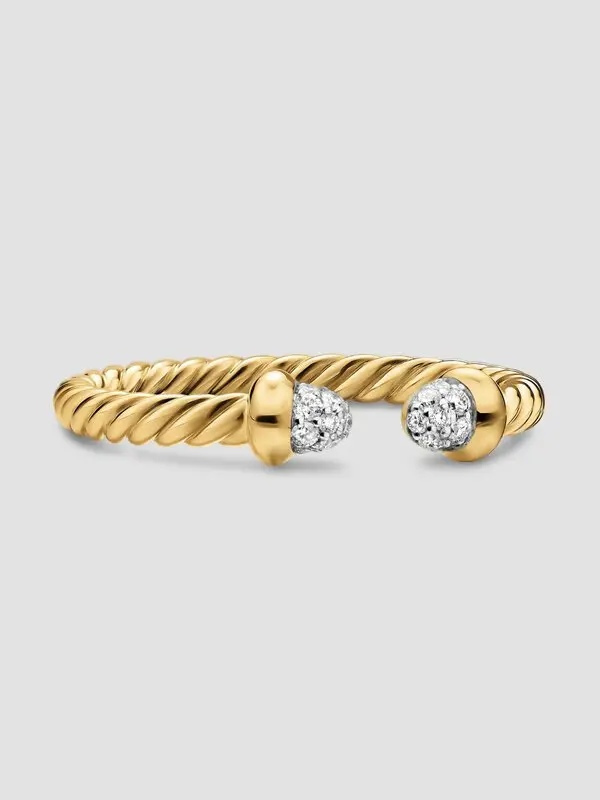 David Yurman Micro Cablespira Flex Open Ring In 18k Yellow Gold - Diamond