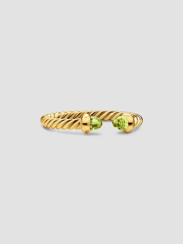 David Yurman Micro Cablespira Flex Open Ring In 18k Yellow Gold - Peridot