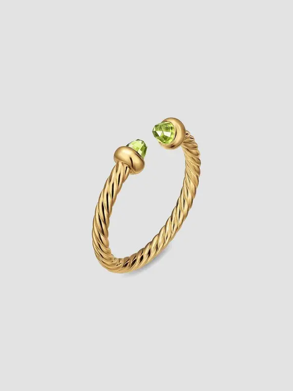 David Yurman Micro Cablespira Flex Open Ring In 18k Yellow Gold - Peridot