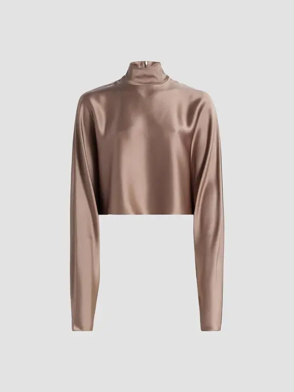 Lapointe Caftan Balloon-sleeve Turtleneck Satin Top - Cinder