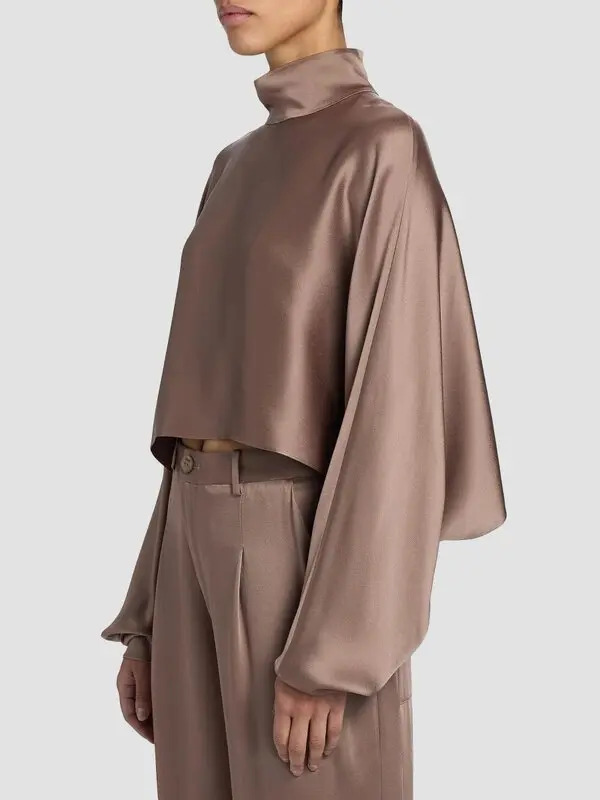 Lapointe Caftan Balloon-sleeve Turtleneck Satin Top - Cinder
