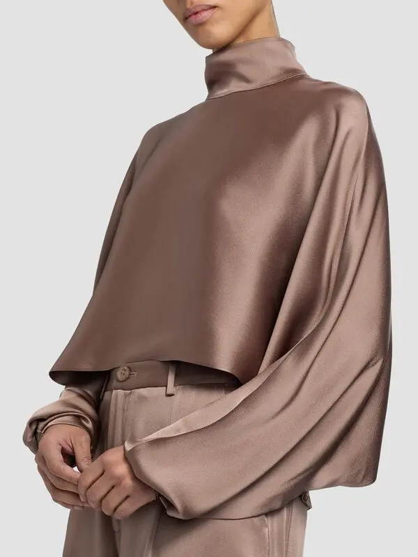Lapointe Caftan Balloon-sleeve Turtleneck Satin Top - Cinder