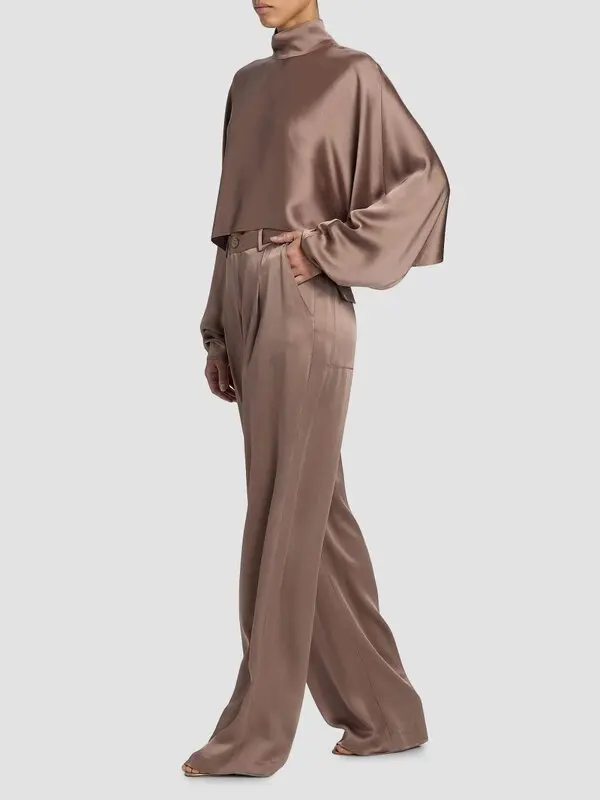 Lapointe Caftan Balloon-sleeve Turtleneck Satin Top - Cinder