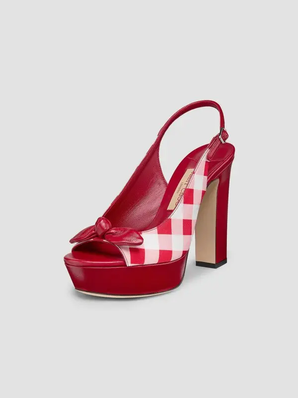 JIMMY CHOO Riviera Ziva 120mm Gingham Platform Slingback Sandals