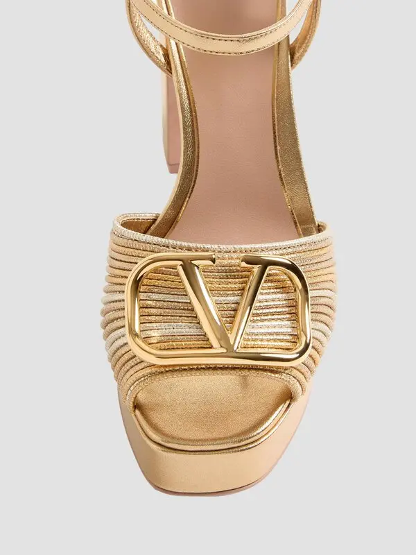 Valentino Garavani Vlogo 115mm Signature Metallic Platform Sandals