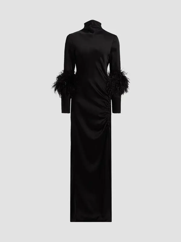 Lapointe Feather-trim Satin Gown