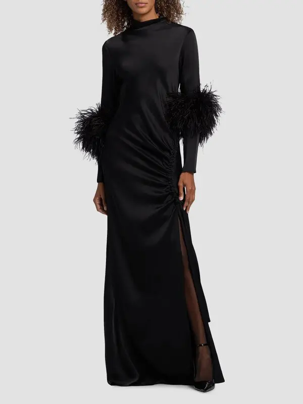 Lapointe Feather-trim Satin Gown