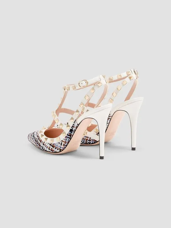 Valentino Garavani Rockstud 100mm Pumps In Woven Fabric