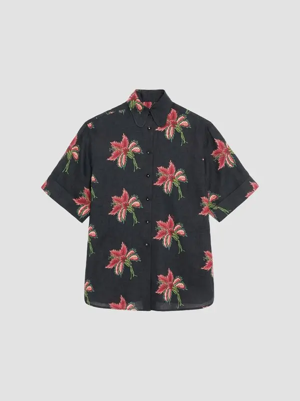 Valentino Garavani Papier Floral Linen Shirt - Black Multicolor