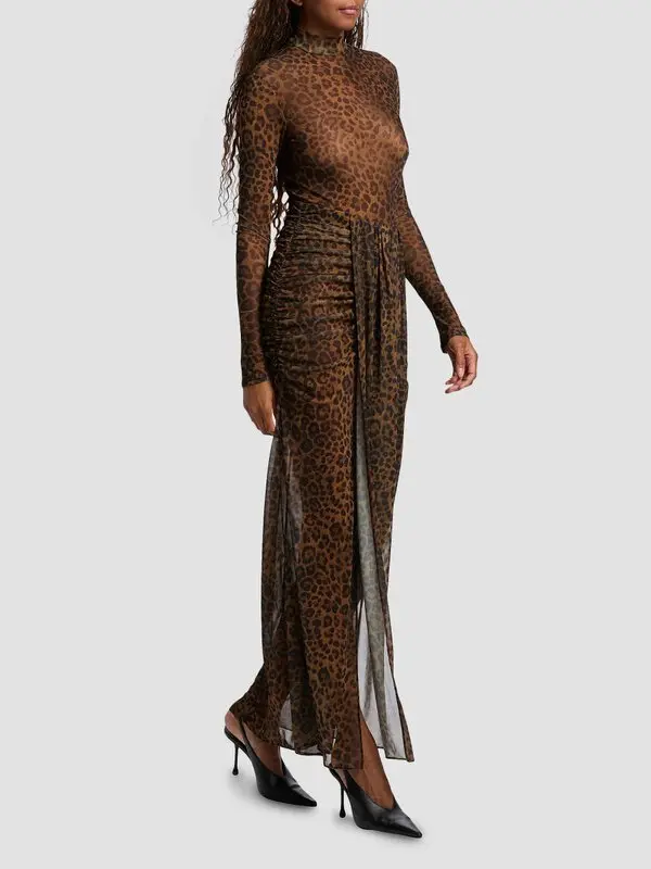 Lapointe Mesh Draped Skirt - Leopard