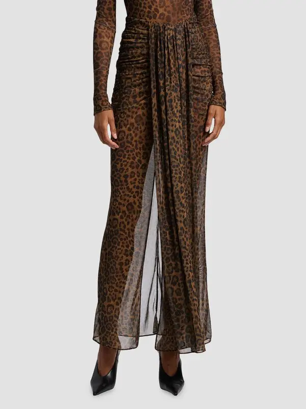 Lapointe Mesh Draped Skirt - Leopard