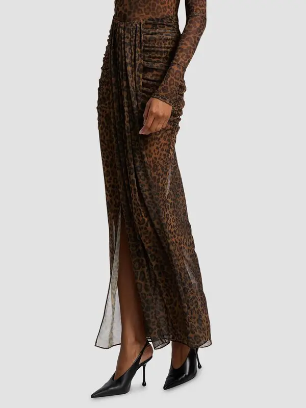 Lapointe Mesh Draped Skirt - Leopard