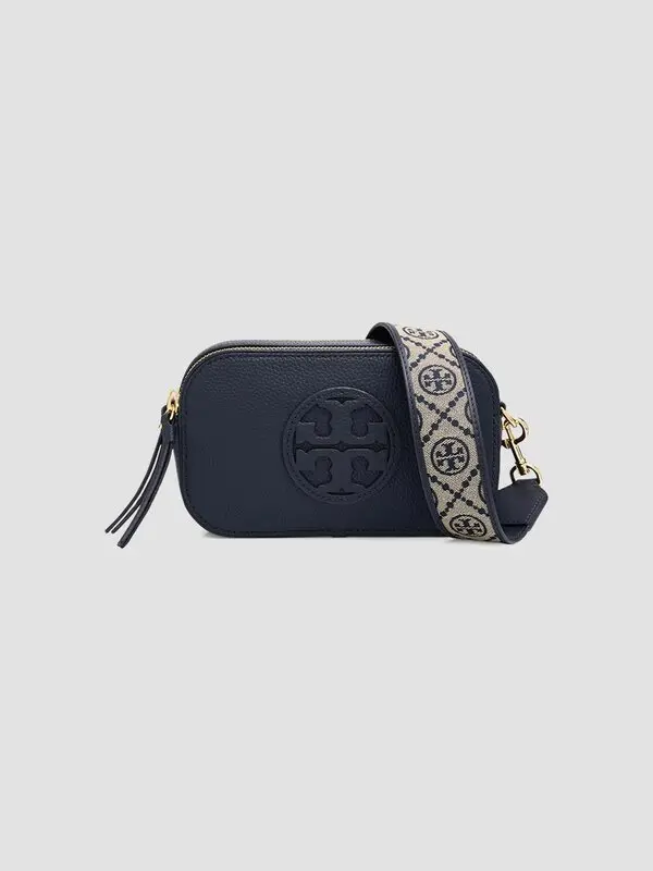 Tory Burch Mini Miller Logo Leather Crossbody Bag - Navy