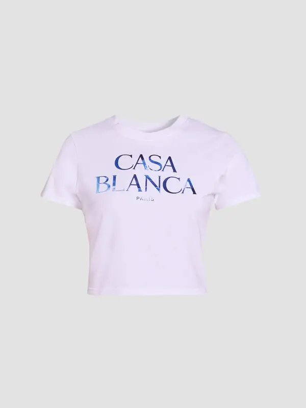 Casablanca Stacked Logo Cotton Crop T-shirt - White