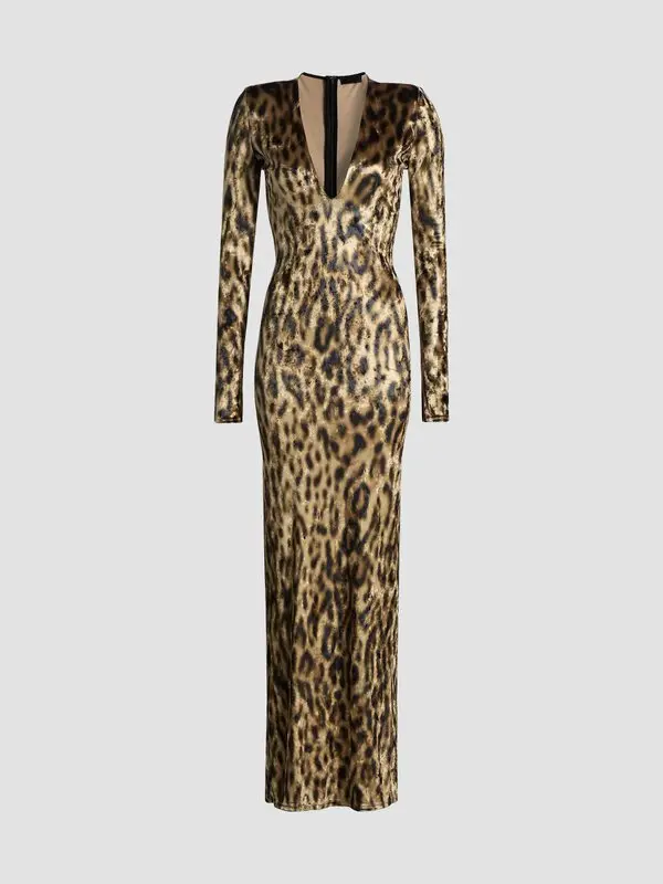 Lapointe Re-edition Velvet -print V-neck Gown - Leopard