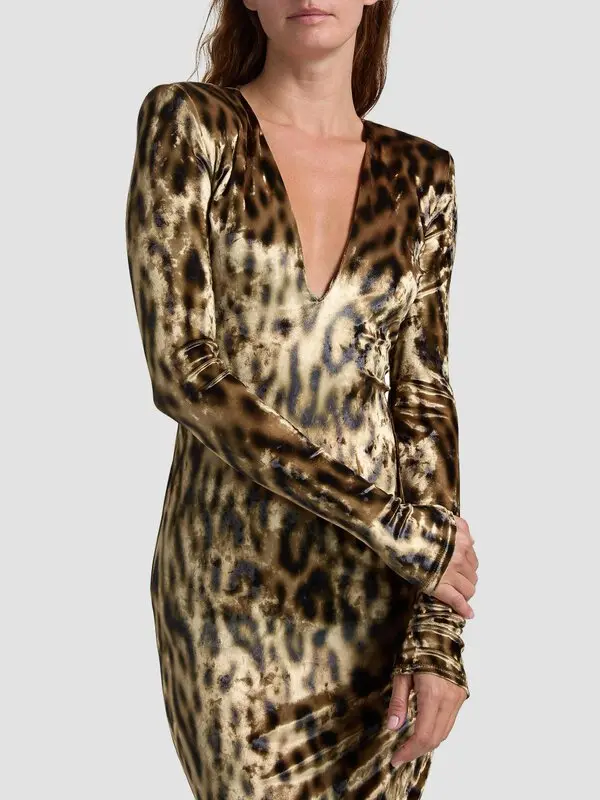 Lapointe Re-edition Velvet -print V-neck Gown