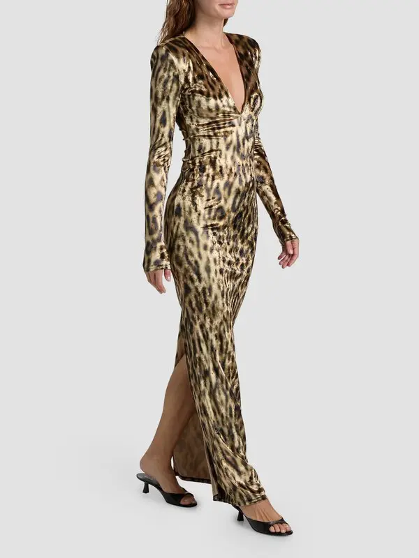 Lapointe Re-edition Velvet -print V-neck Gown