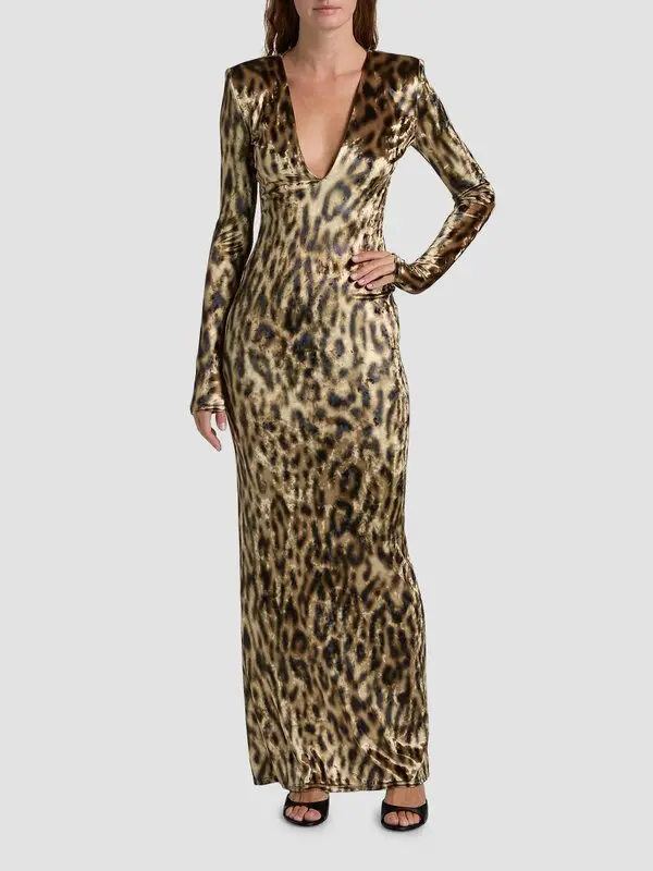 Lapointe Re-edition Velvet -print V-neck Gown
