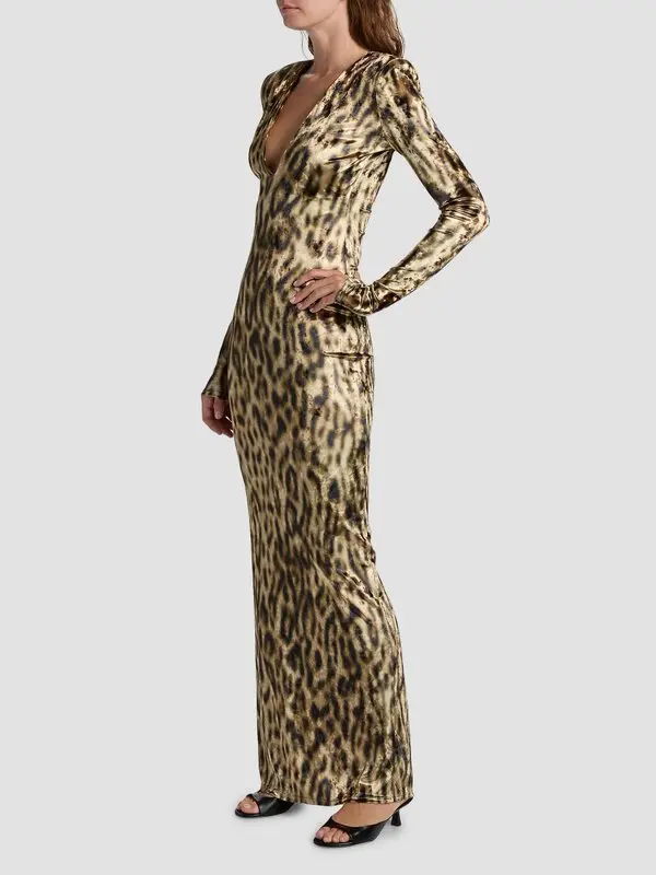 Lapointe Re-edition Velvet -print V-neck Gown