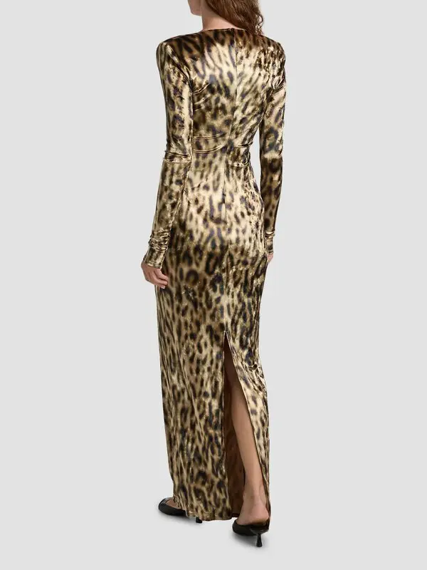Lapointe Re-edition Velvet -print V-neck Gown