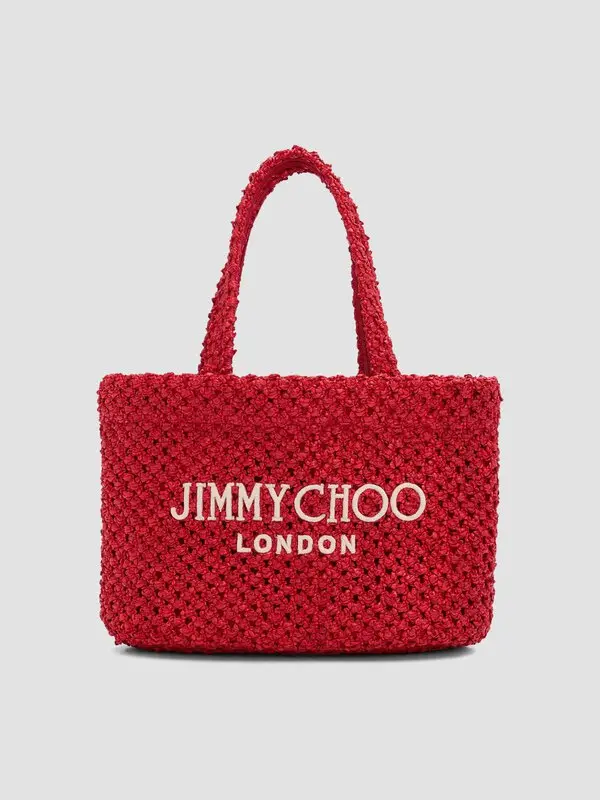 JIMMY CHOO Riviera Capsule Mini Logo-embroidered Raffia Beach Tote Bag